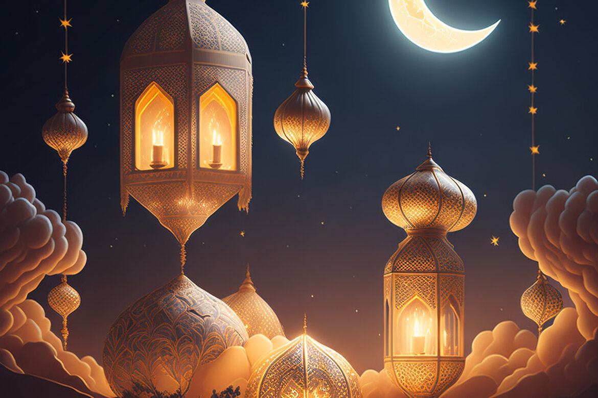 Crescent Moon Eid Mubarak Design And Lanterns Moon | Deeezy