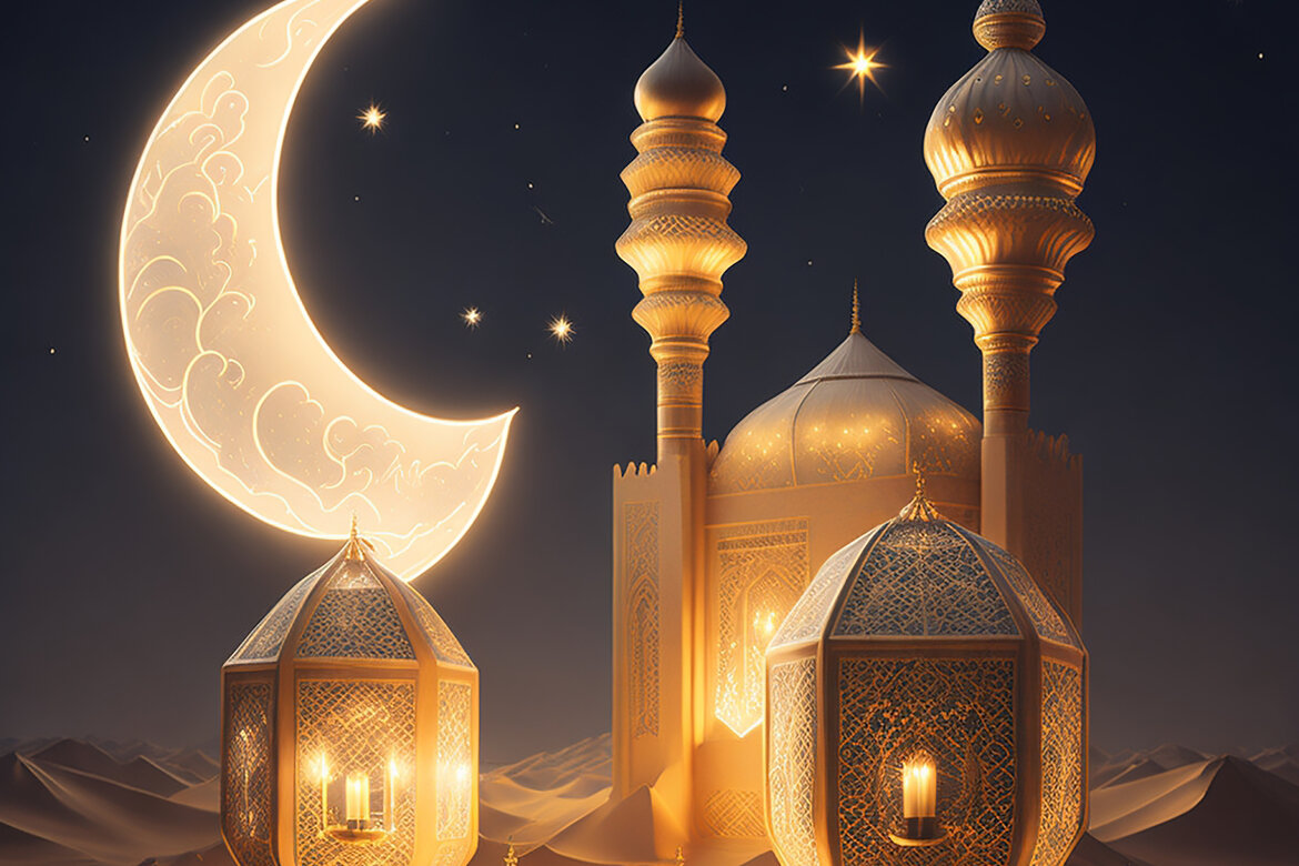 Crescent Moon Eid Mubarak Design And Lanterns Moon | Deeezy