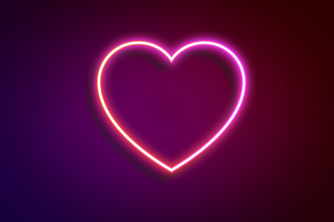 Neon glow heart love sign romantic icon on dark background | Deeezy