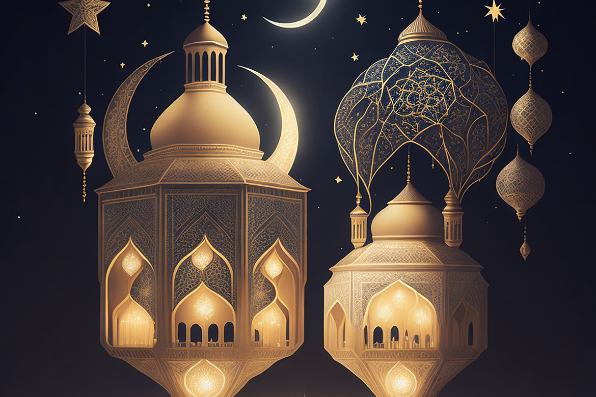 Crescent Moon Eid Mubarak Design And Lanterns Moon | Deeezy