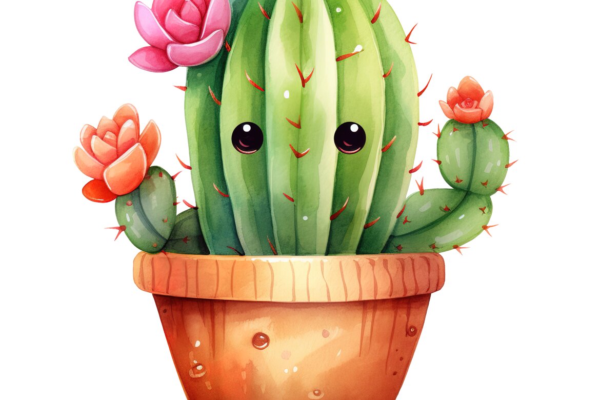 Watercolor Valentine Plant Cactus | Deeezy