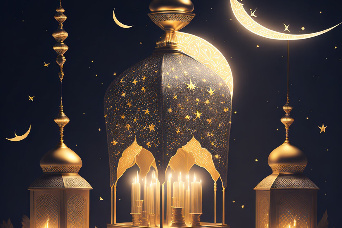 Crescent Moon Eid Mubarak Design And Lanterns Moon | Deeezy