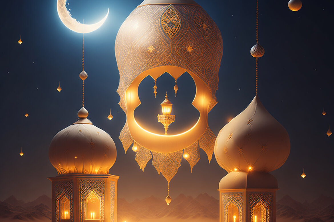 Crescent Moon Eid Mubarak Design And Lanterns Moon | Deeezy