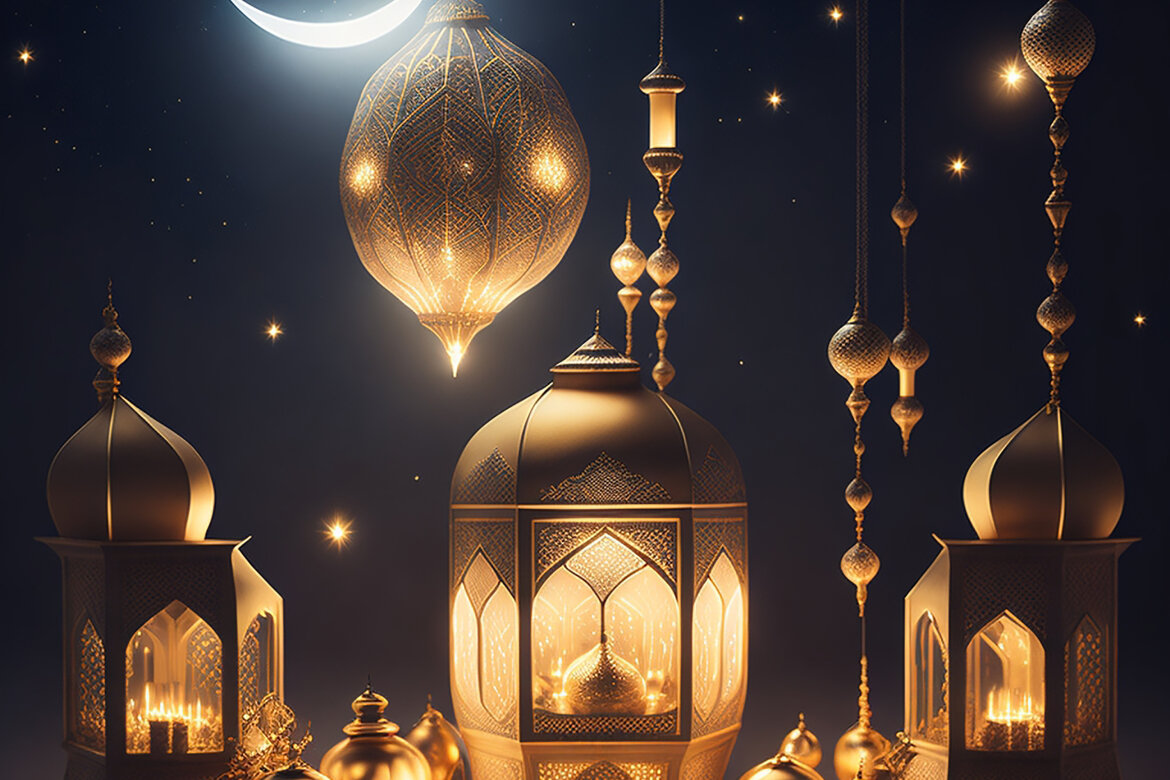 Crescent Moon Eid Mubarak Design And Lanterns Moon | Deeezy
