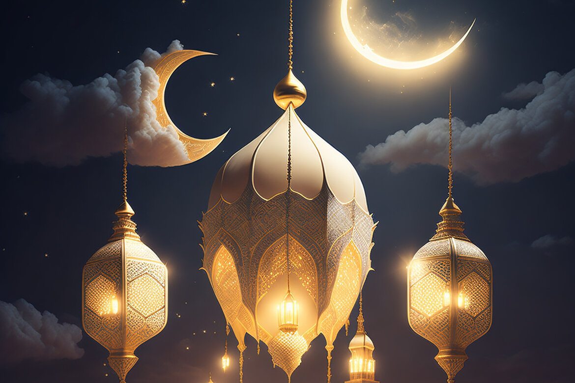 Crescent Moon Eid Mubarak Design And Lanterns Moon | Deeezy