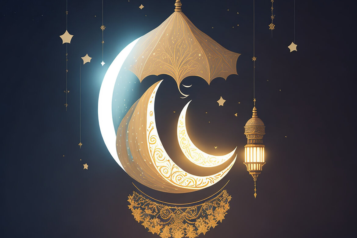Crescent Moon Eid Mubarak Design And Lanterns Moon | Deeezy
