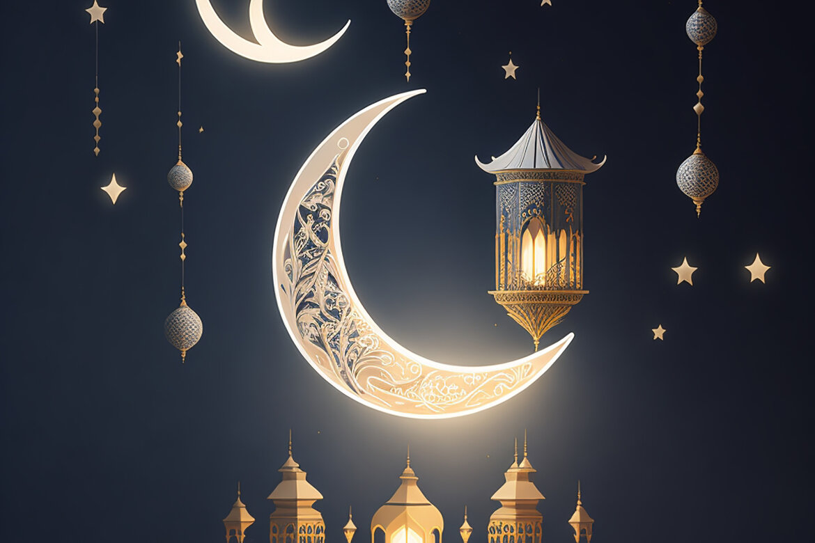 Crescent Moon Eid Mubarak Design And Lanterns Moon | Deeezy