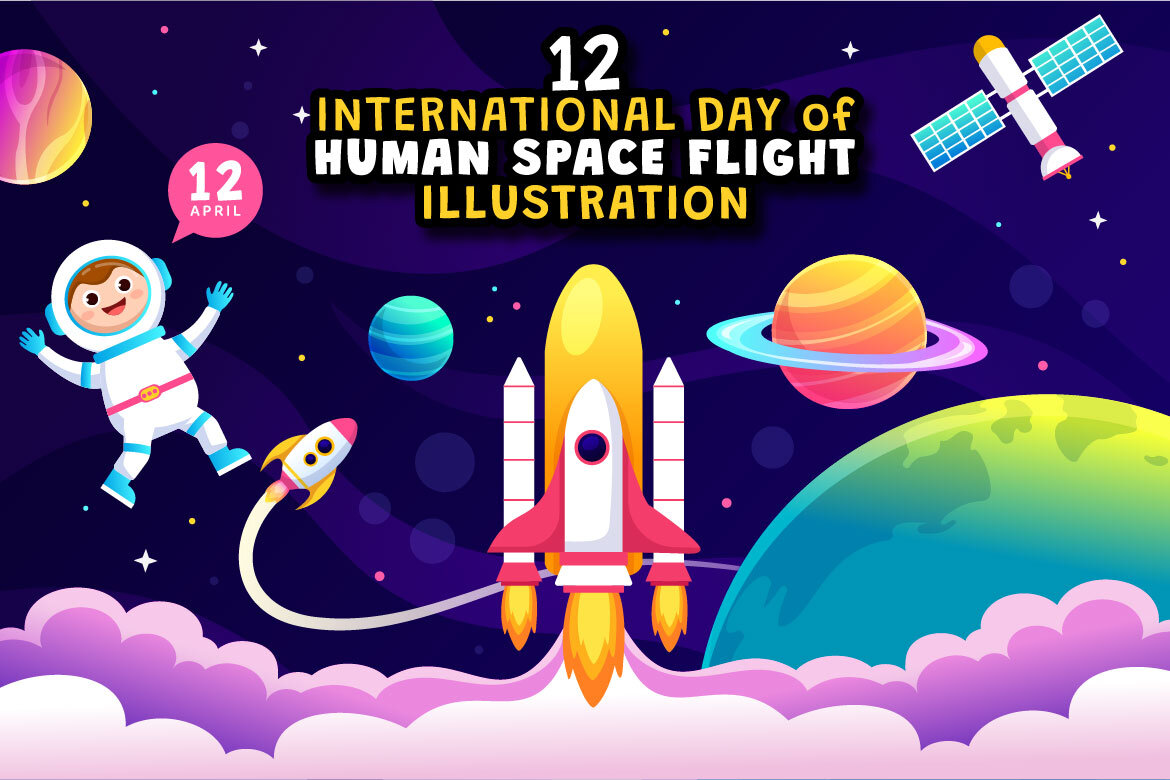 12 Human Space Flight Day FREE Illustrations | Deeezy