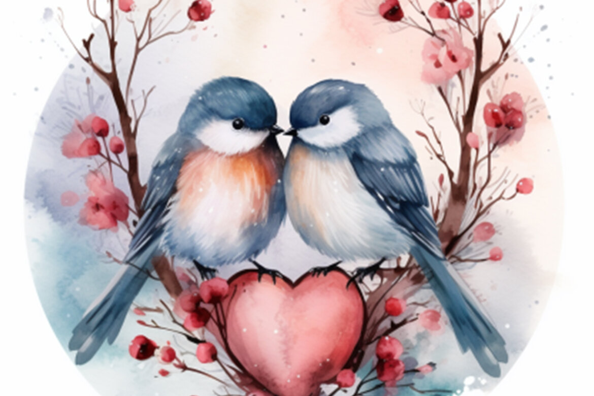 couple watercolor love bird | Deeezy