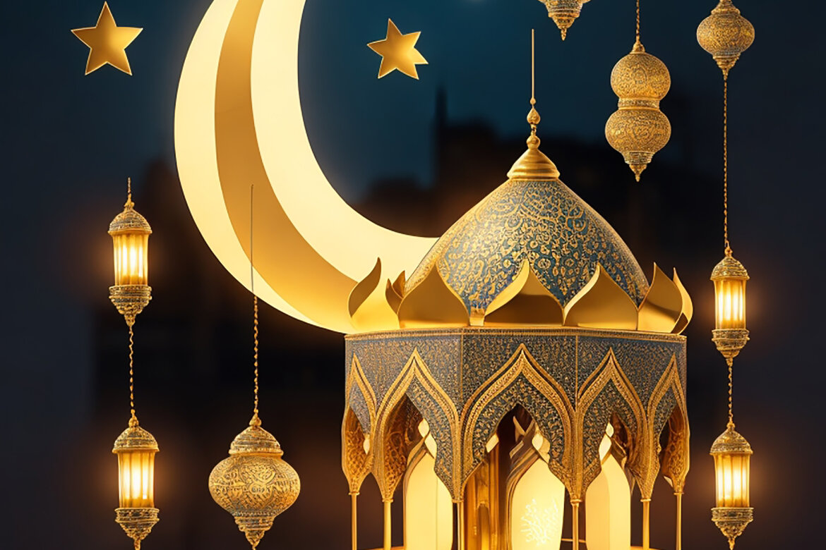 Crescent Moon Eid Mubarak Design And Lanterns Moon | Deeezy