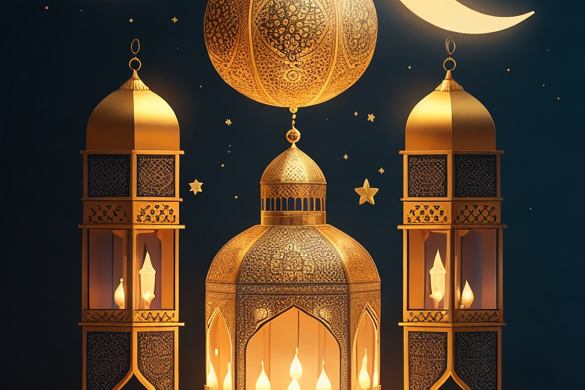 Crescent Moon Eid Mubarak Design And Lanterns Moon | Deeezy