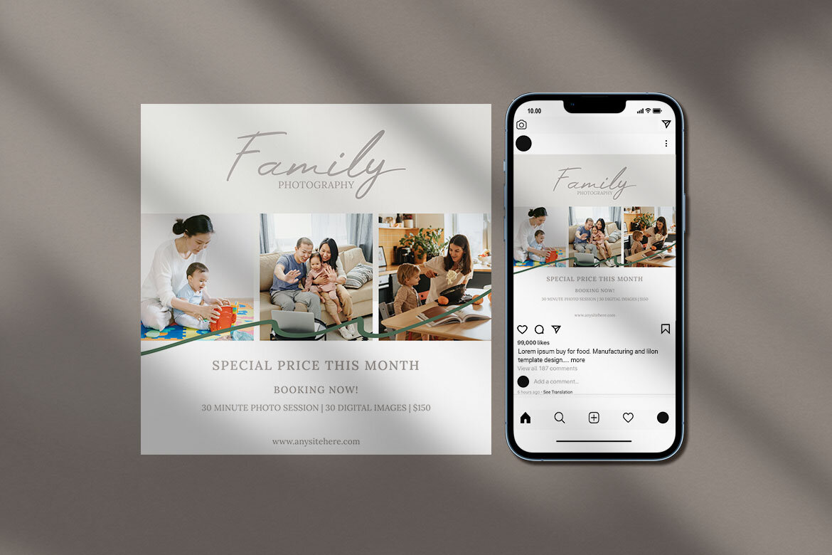 Family Photography session social media post template for photographer ...