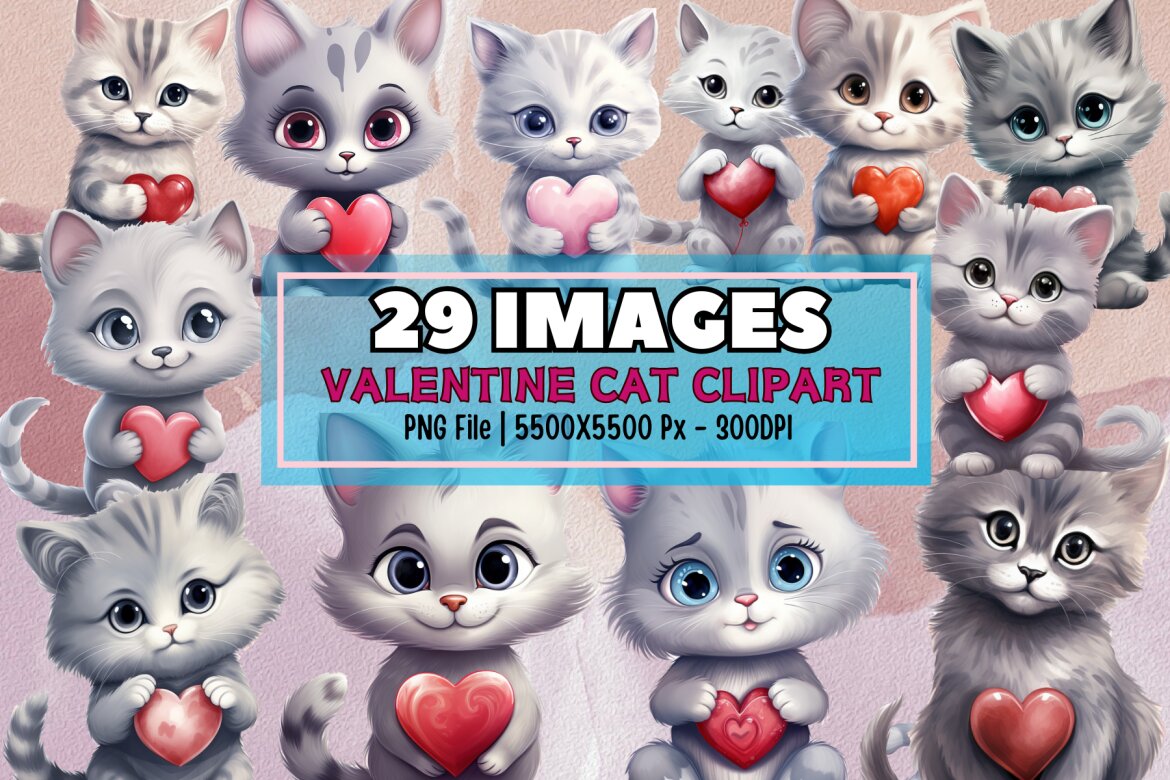 Valentine Cat Clipart | Deeezy