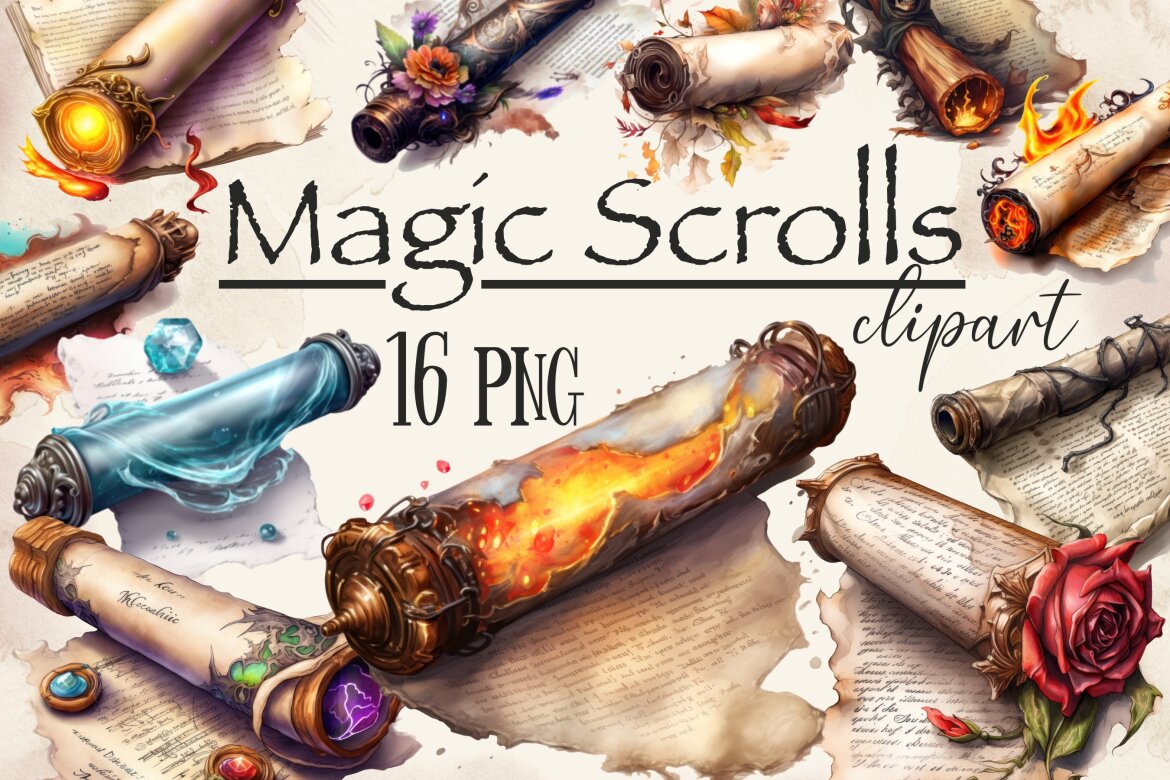 Magic Scroll PNG Bundle, Wizard Spell Clipart | Deeezy