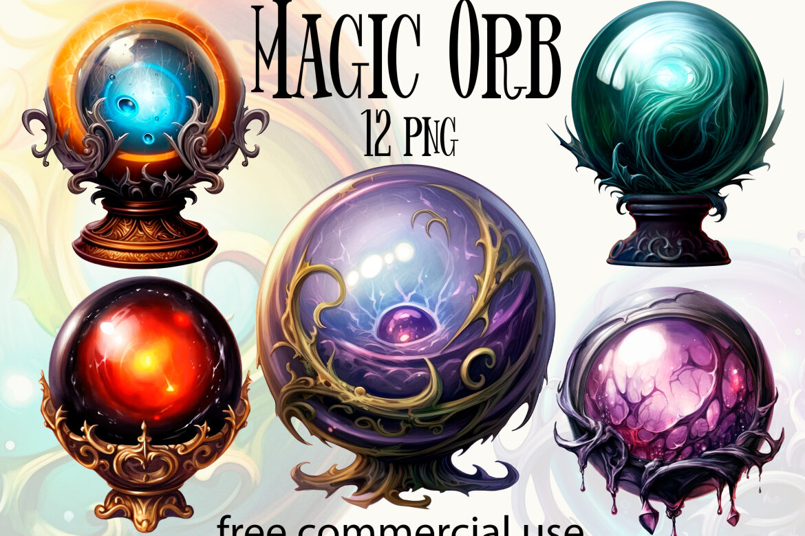Magic Orb PNG Bundle, Fantsy Crystal Ball Clipart | Deeezy