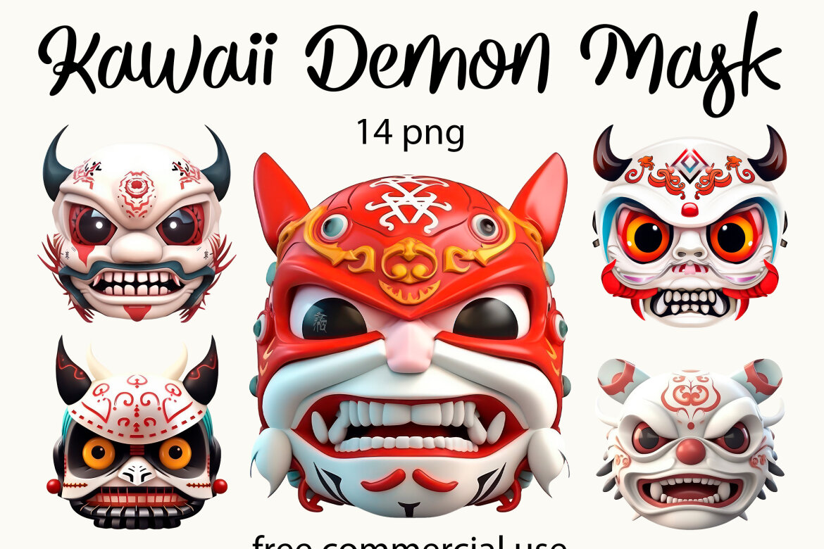 Japanese Demon Mask PNG FREE Bundle | Deeezy