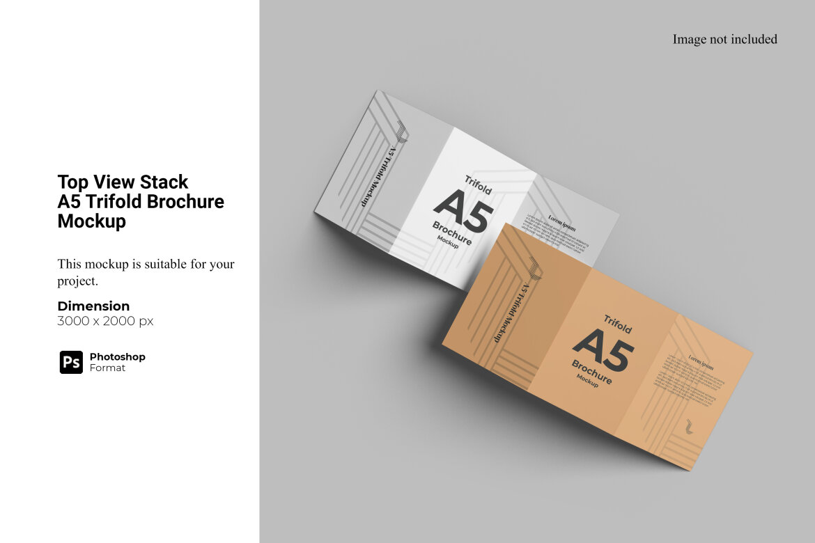 Top View Stack A5 Trifold Brochure Mockup | Deeezy