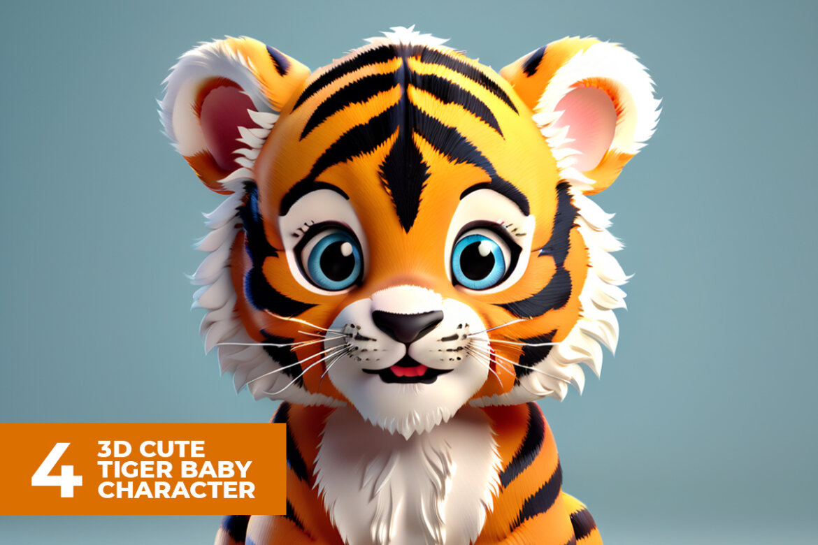 4 3D Cute Tiger Baby Stock Image | Deeezy