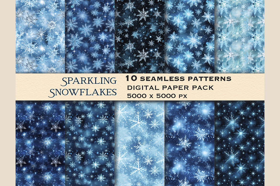 Snowflakes Seamless Patterns Bundle | Deeezy