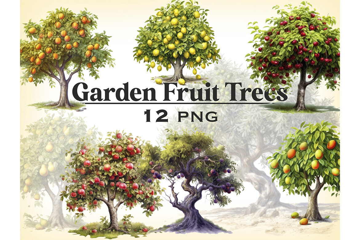 Fruit Tree Clipart, Garden Trees PNG Bundle | Deeezy