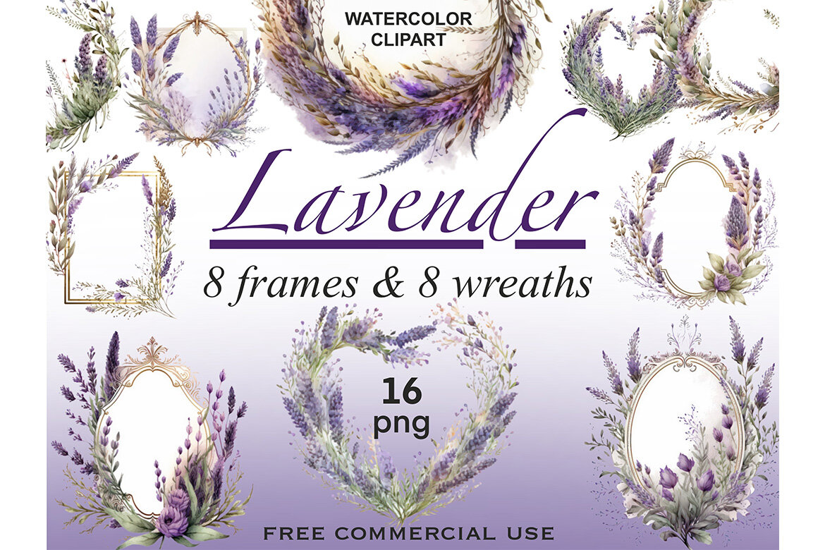Lavender Frames & Wreaths PNG Bundle | Deeezy