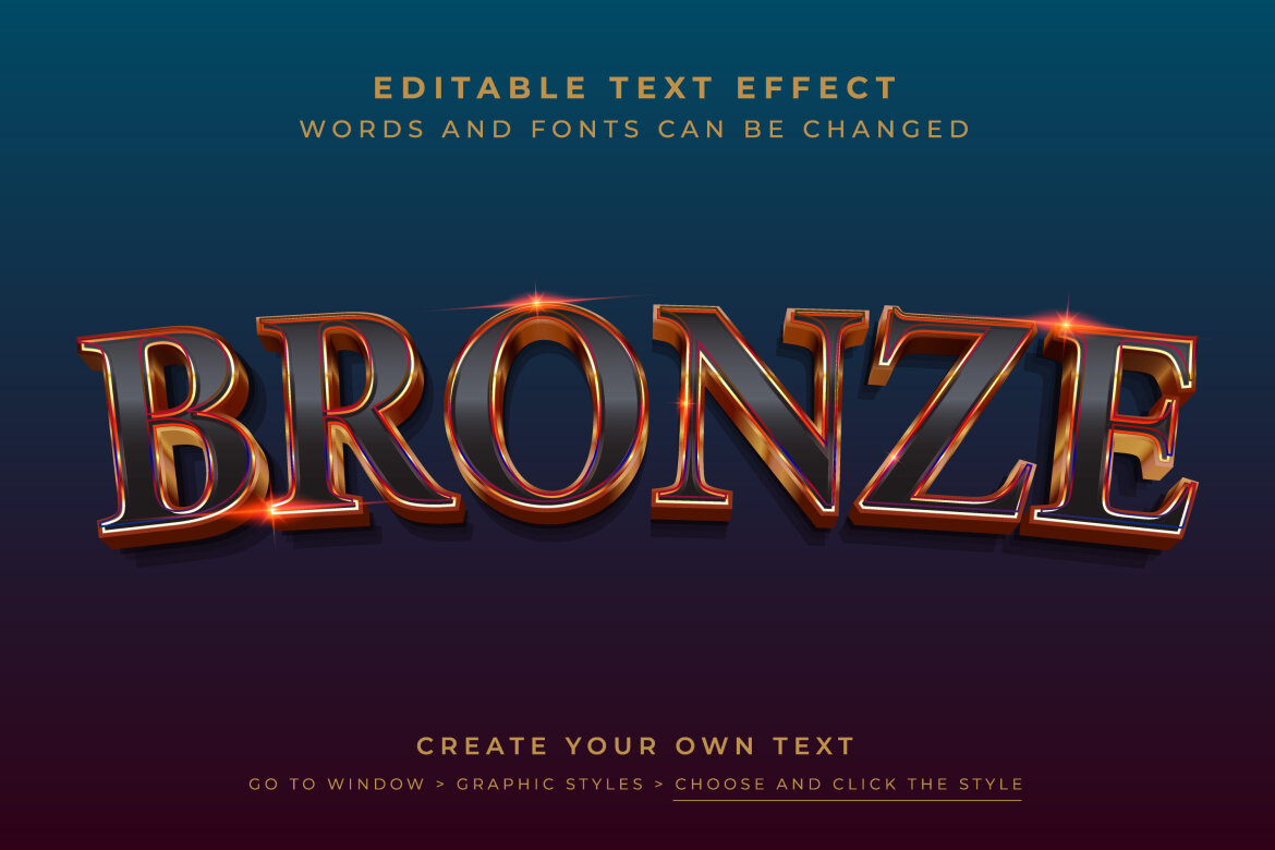 Vector Text Effect -3d Shiny Bronze | Deeezy