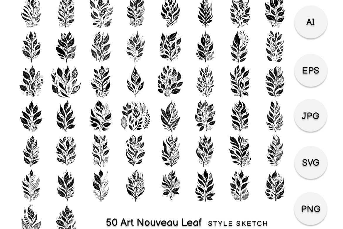 Art Nouveau Leaf Element Black | Deeezy