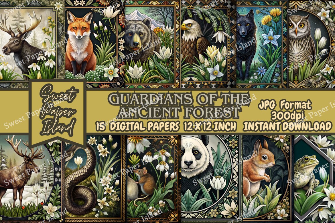 Pack Of 15 Digital Papers - Guardians of the Ancient Forest | Deeezy