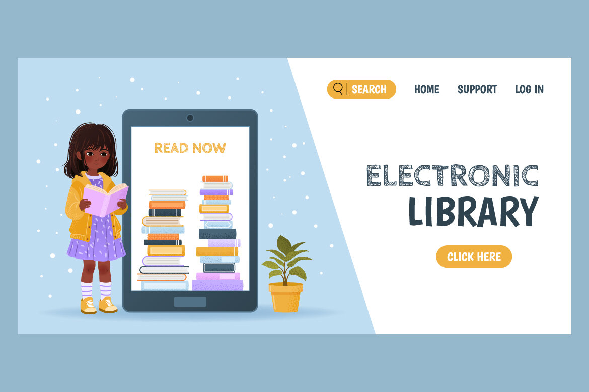 Electronic library concept. 4 landing pages. | Deeezy