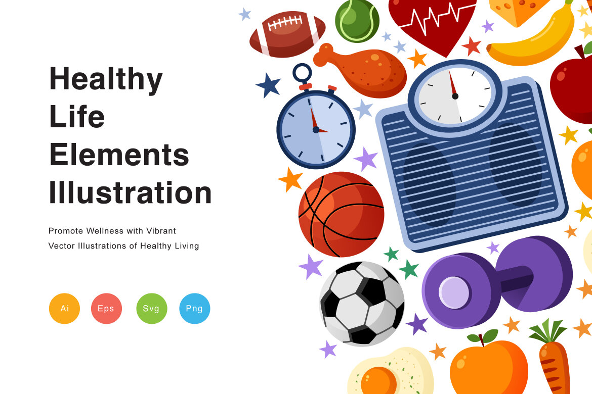 Healthy Life Elements Vector Illustration | Deeezy