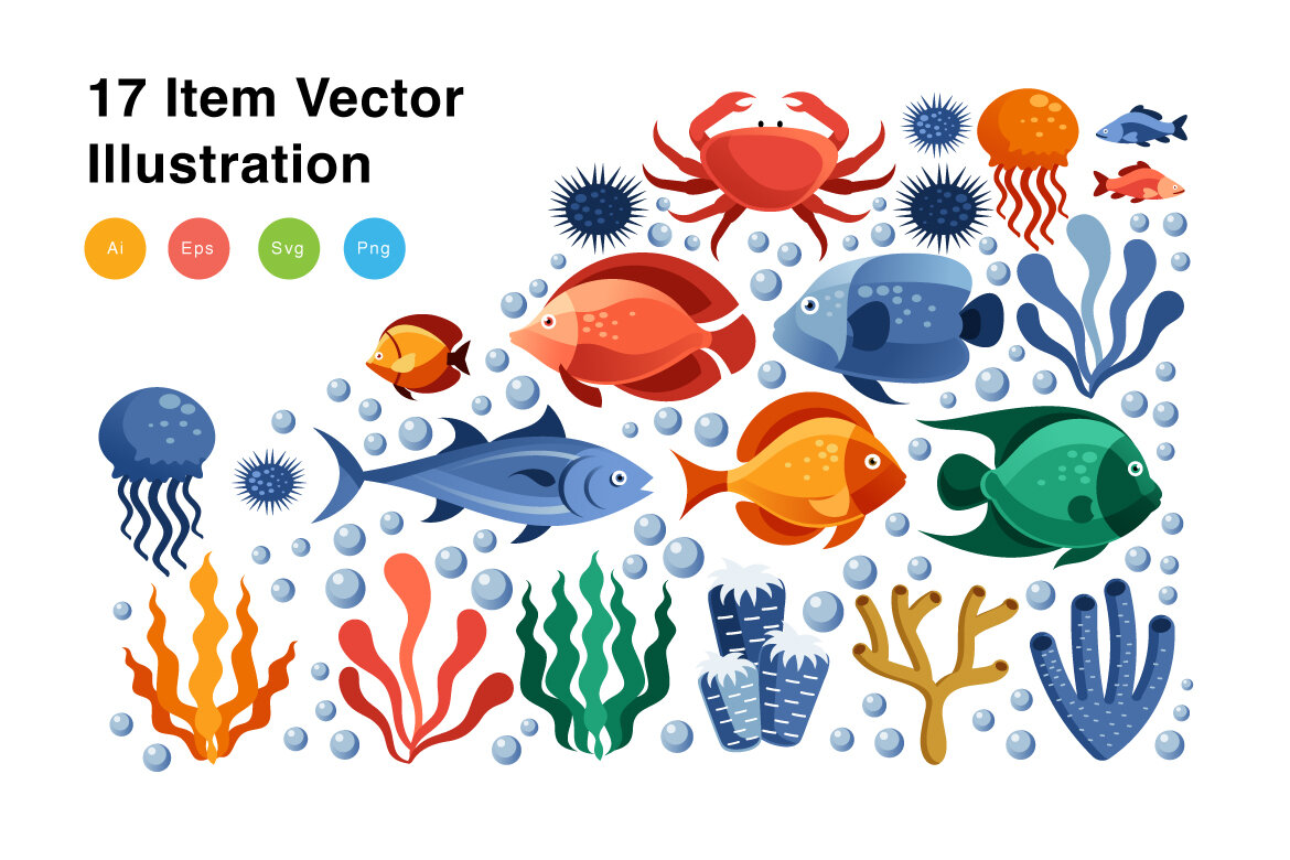 Marine Life Elements Vector Illustration | Deeezy