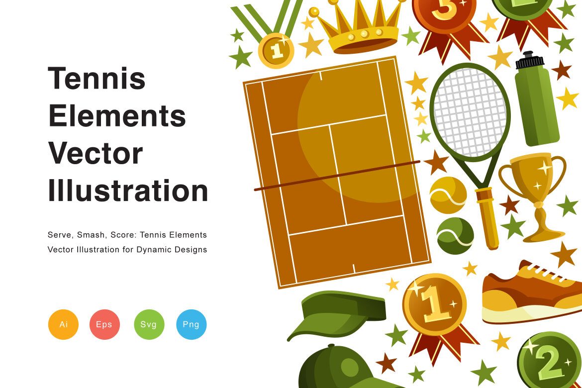 Tennis Elements Vector Illustration | Deeezy