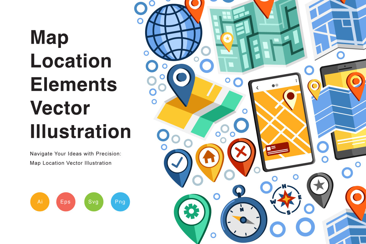 Map Location Elements Vector Illustration | Deeezy