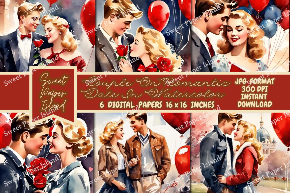 6 FREE Digital Papers - Couple On Romantic Date | Deeezy