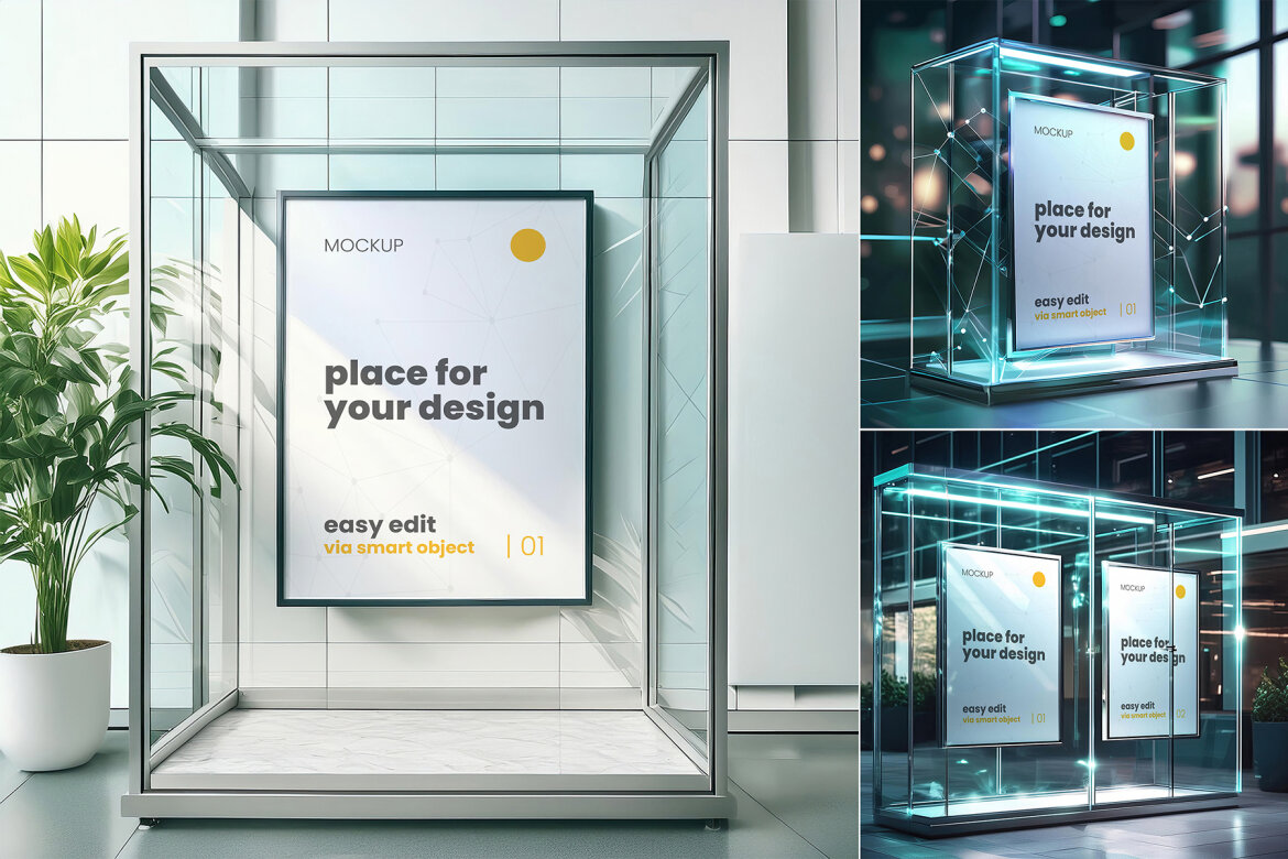 Glass Protective Box Poster Frame Mockups | Deeezy
