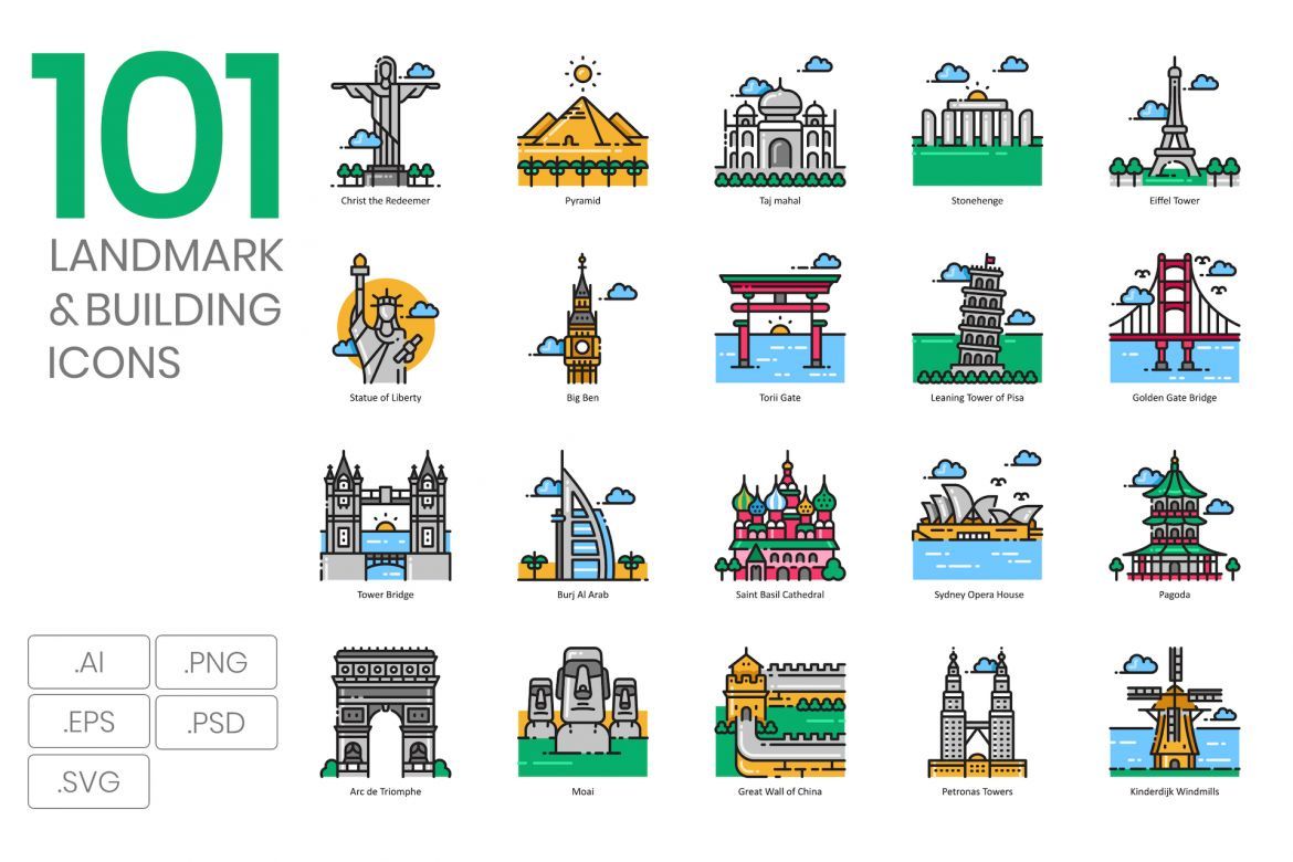 101 Landmark & Building Icons | Aesthetic | Deeezy