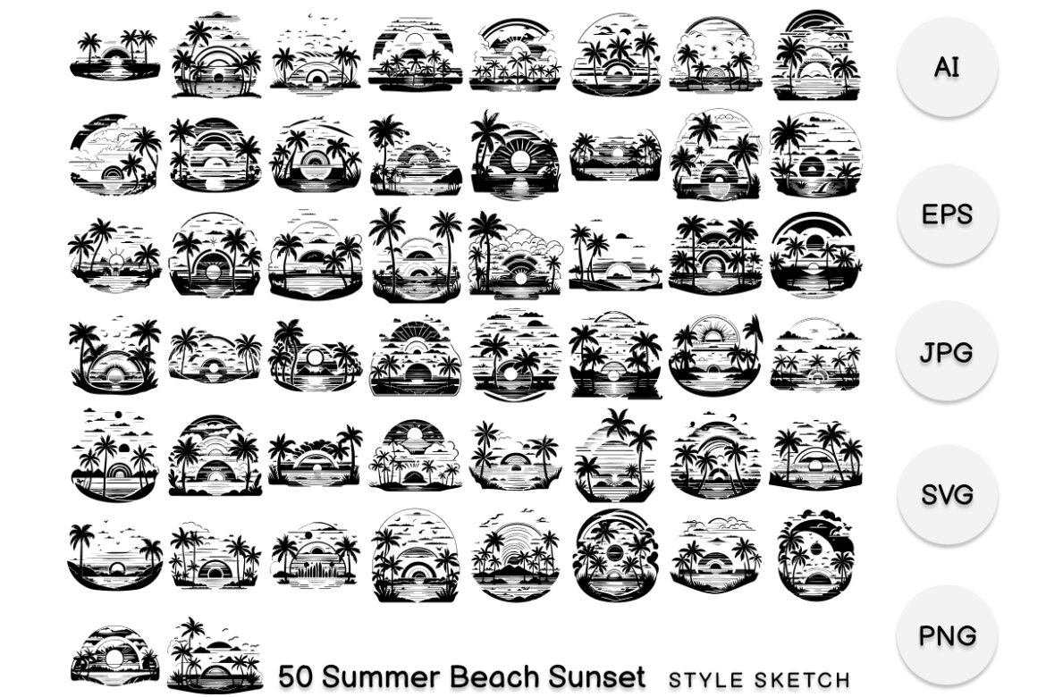Summer Beach Sunset Element Draw Black | Deeezy