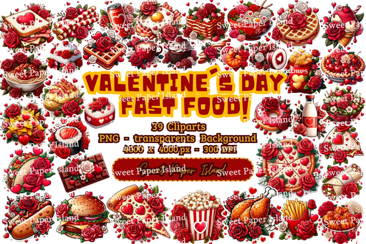 Pack Of 39 Clipart - Valentine Day Fast Food | Deeezy