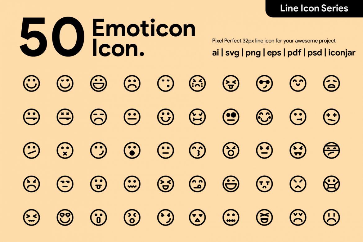 50 Emoticon Line Icons | Deeezy