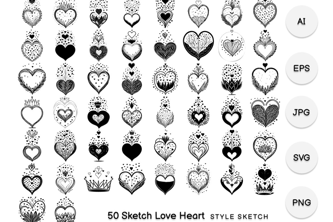 Sketch Love Heart Element Draw Black | Deeezy