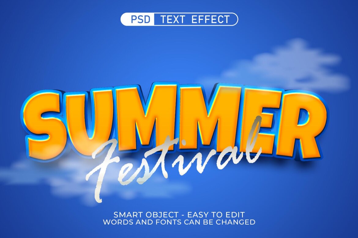 summer festival 3d text effect editable psd modern style | Deeezy