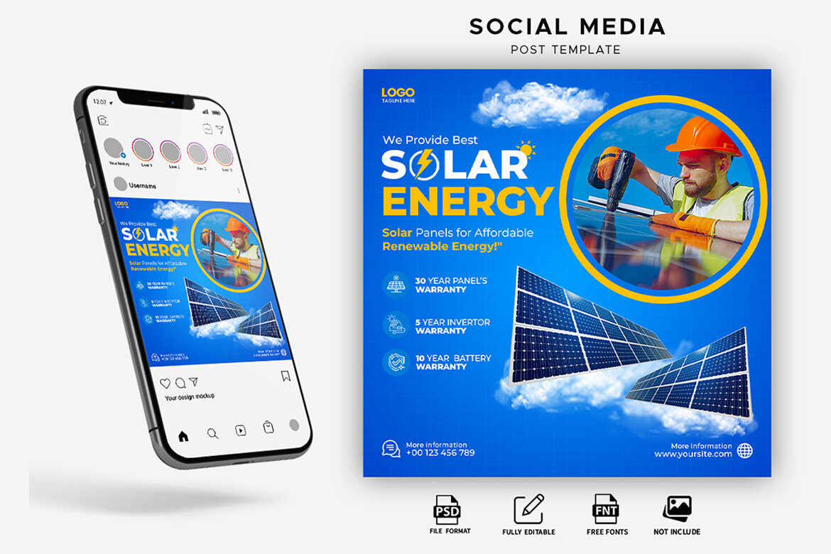 Renewable and sustainable solar energy Instagram square social media banner template | Deeezy