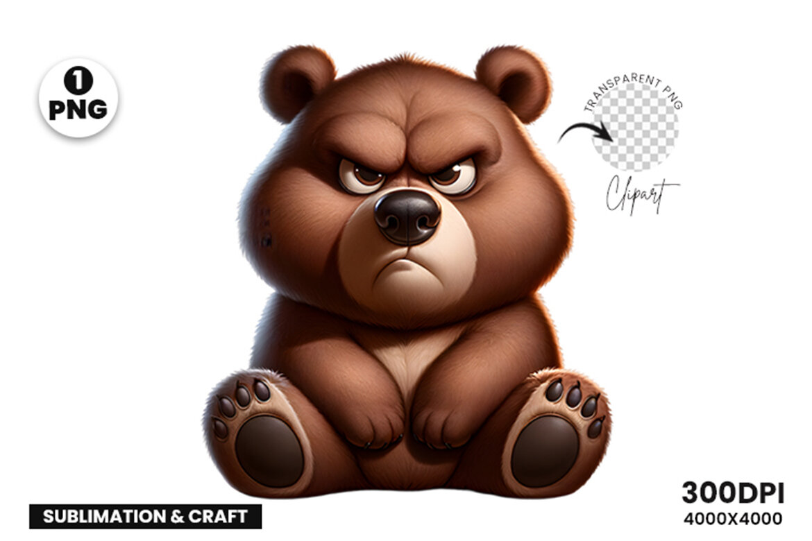Funny Grumpy Bear Clipart PNG | Sublimation Clipart PNG | Deeezy