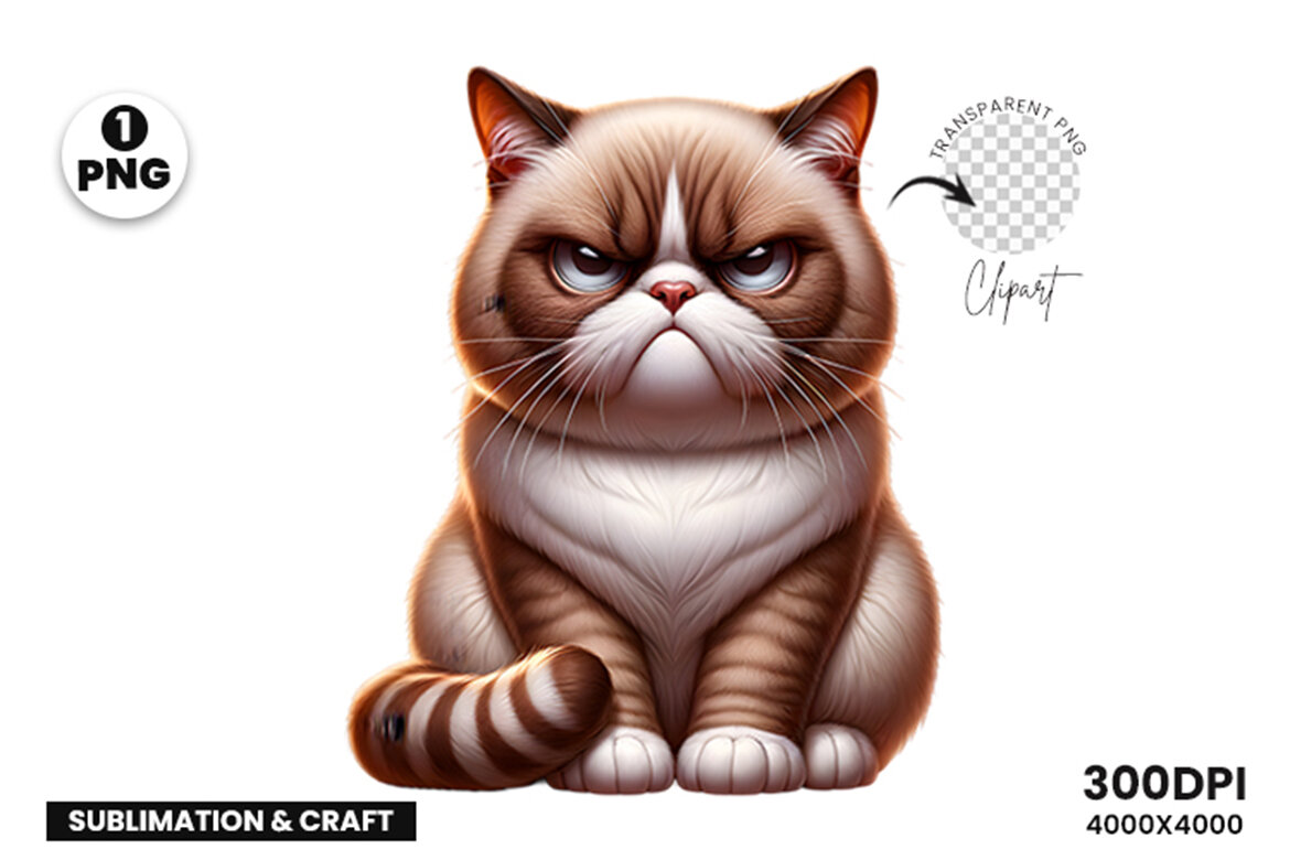 Funny Grumpy Cat Clipart PNG | Sublimation Clipart Design | Deeezy