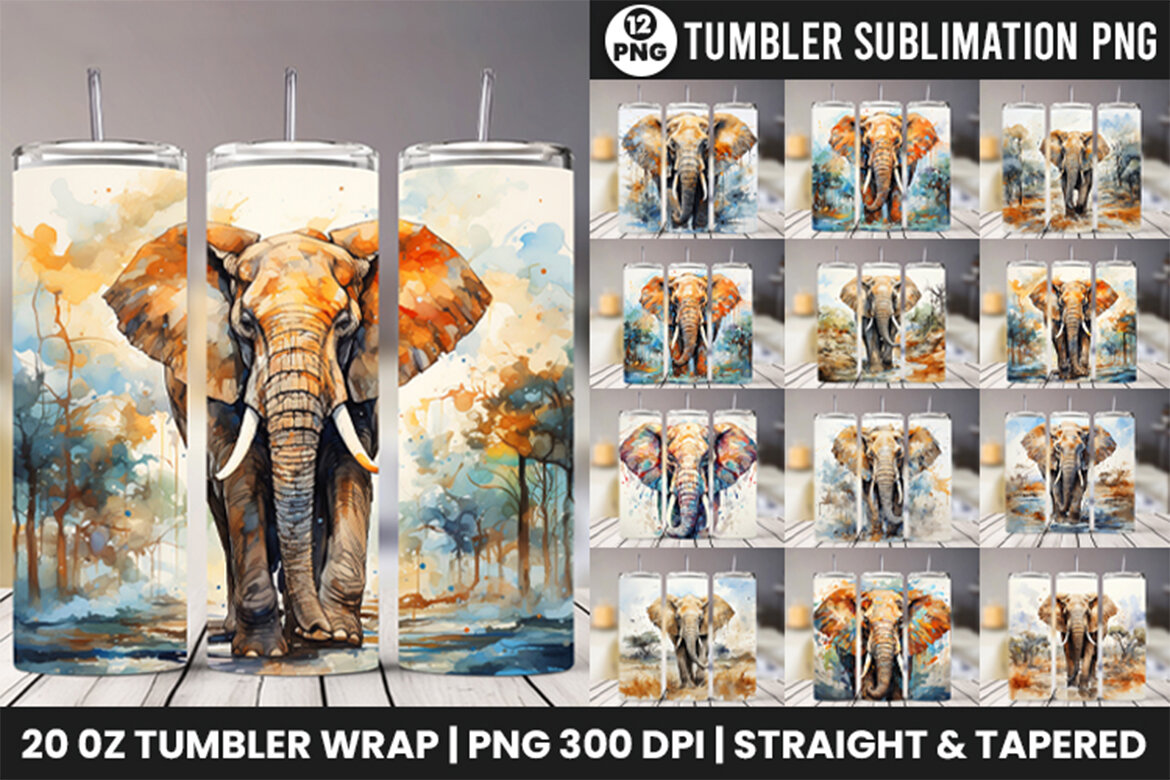 Aggressive Elephant Tumbler Wrap PNG| Tumbler Wrap Sublimation Bundle | Deeezy