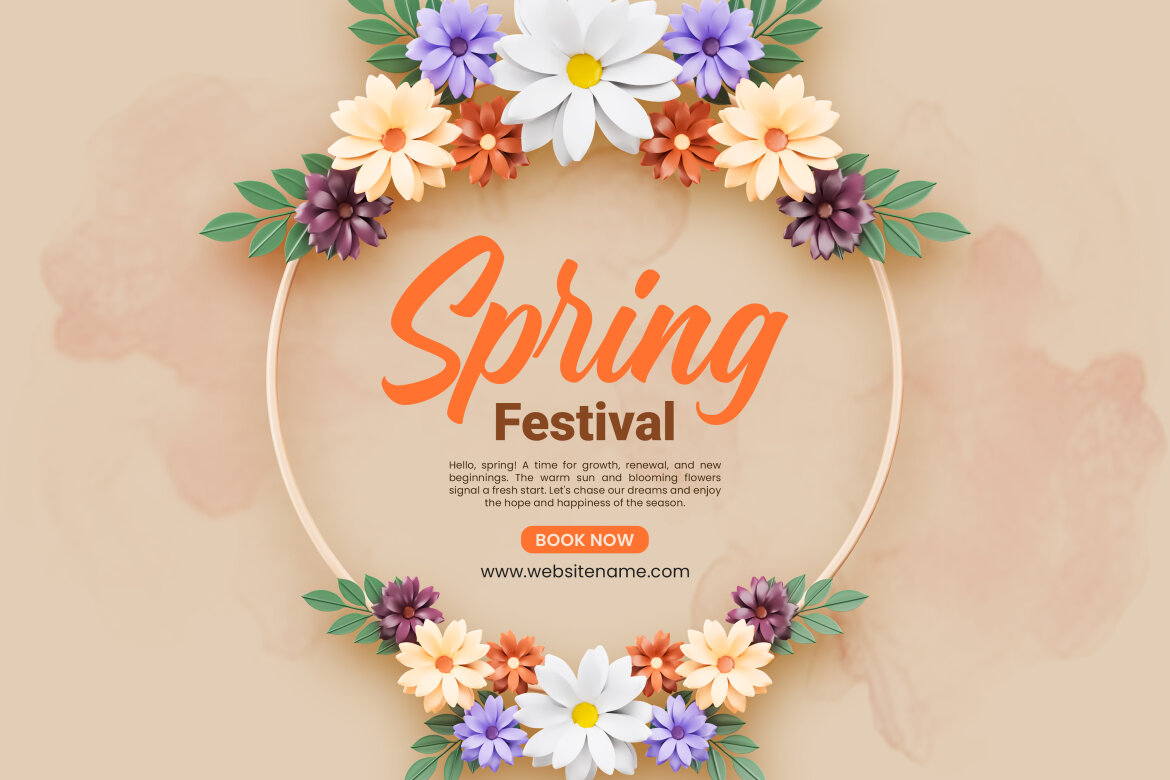 Spring festival floral frame 3d post template | Deeezy