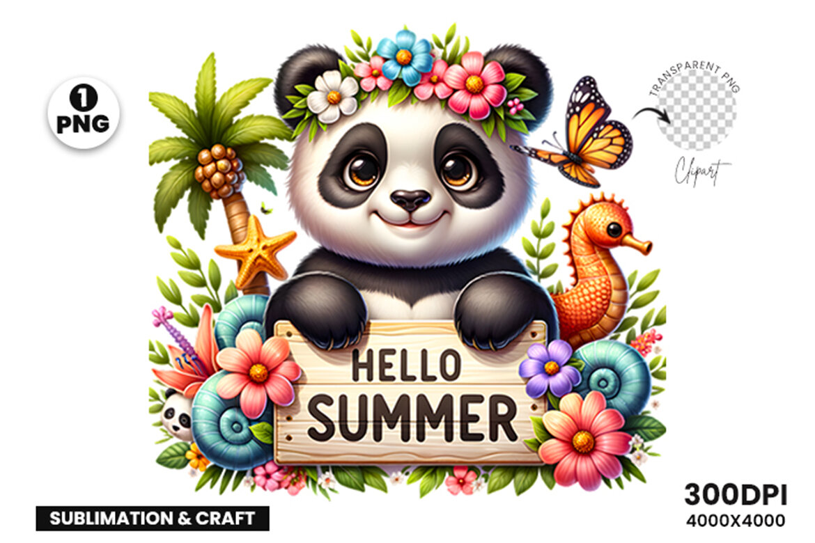 Summer Cute Panda Clipart PNG | Sublimation Clipart Design | Deeezy