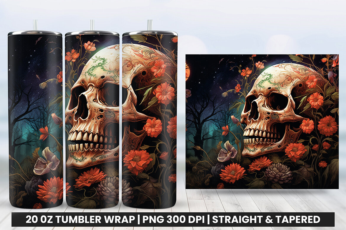 Halloween spooky skull tumbler wrap Skinny Sublimation 20oz | Deeezy