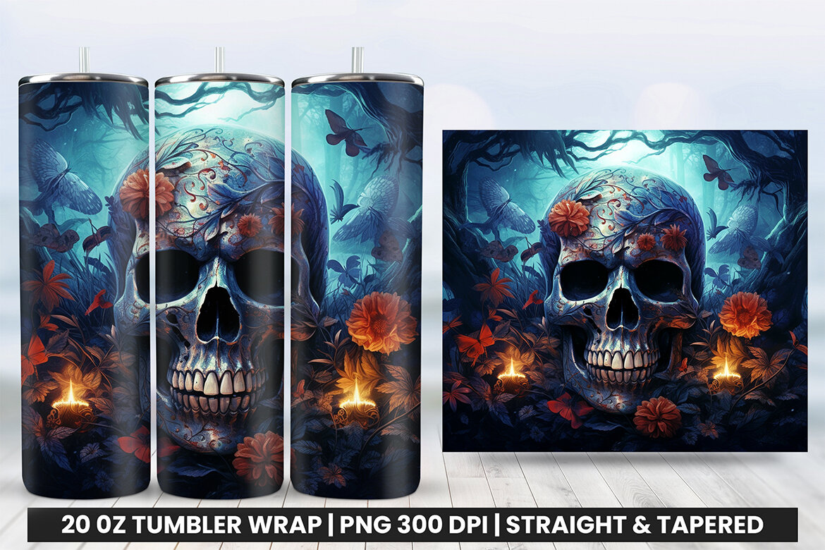 Halloween spooky skull tumbler wrap Skinny Sublimation 20oz | Deeezy
