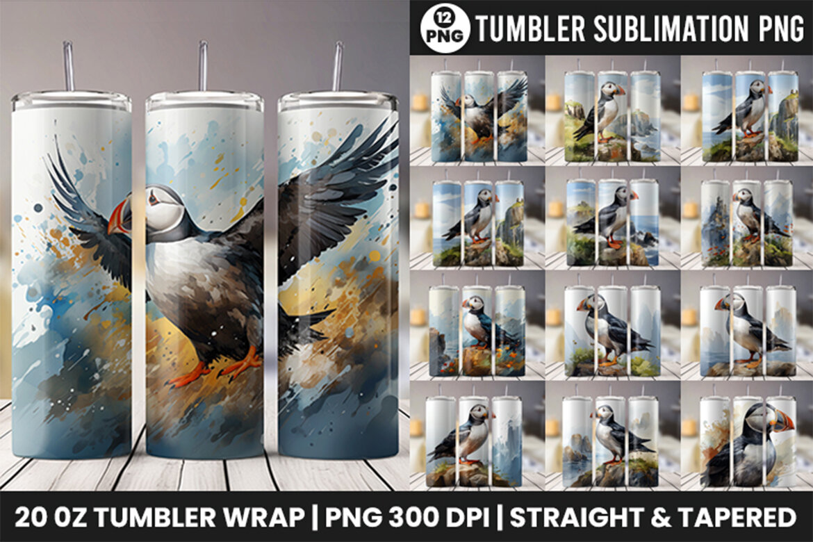 Atlantic Puffin Tumbler Wrap PNG, Tumbler Sublimation Bundle | Deeezy